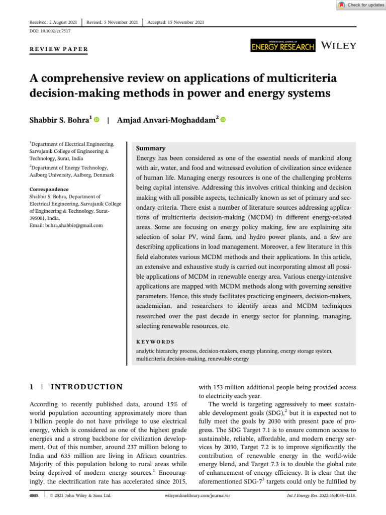MCDM Methods in Renewable Energy Systems | PDF | Renewable Energy ...