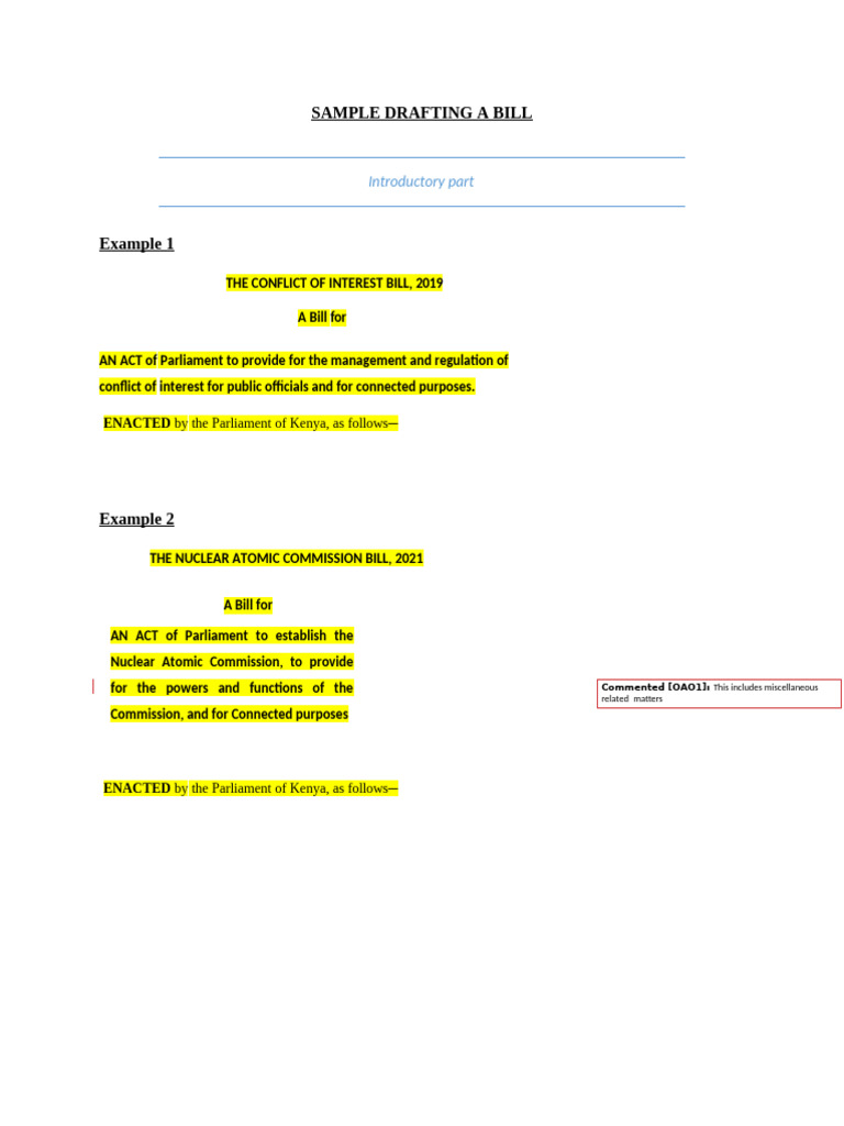 Sample Drafting a Bill | PDF | Conflict Of Interest | Statutory Law