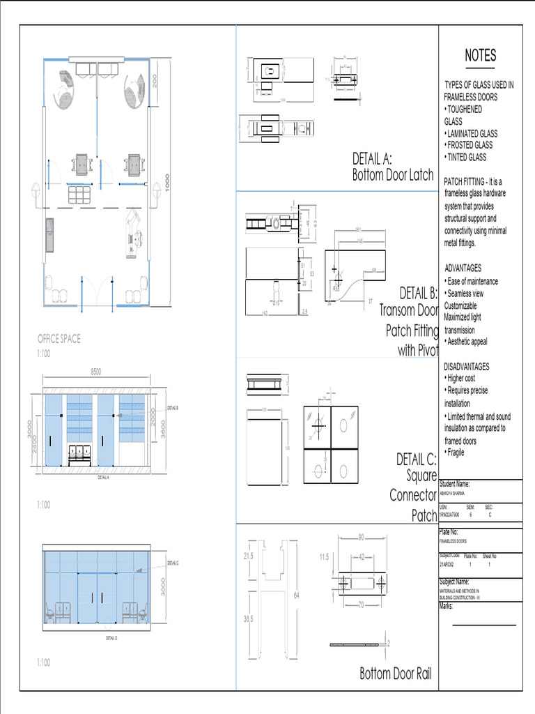 Frameless Glass Partition Wall Drawings and Detial | PDF | Door | Glasses
