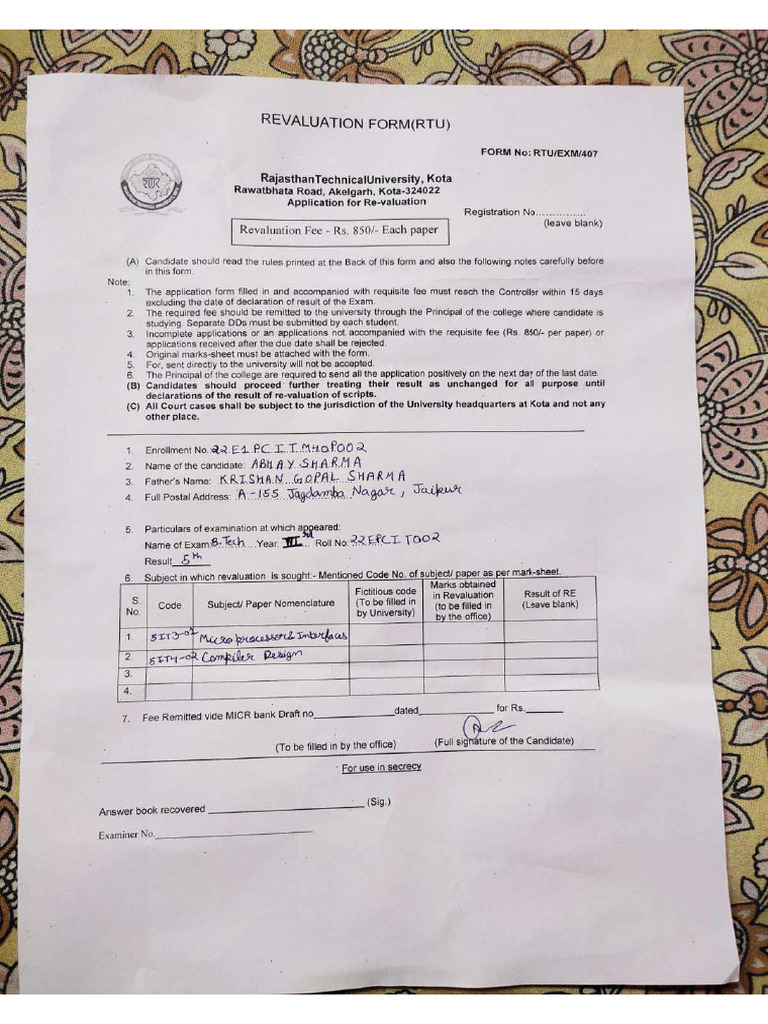 Revaluation Form | PDF
