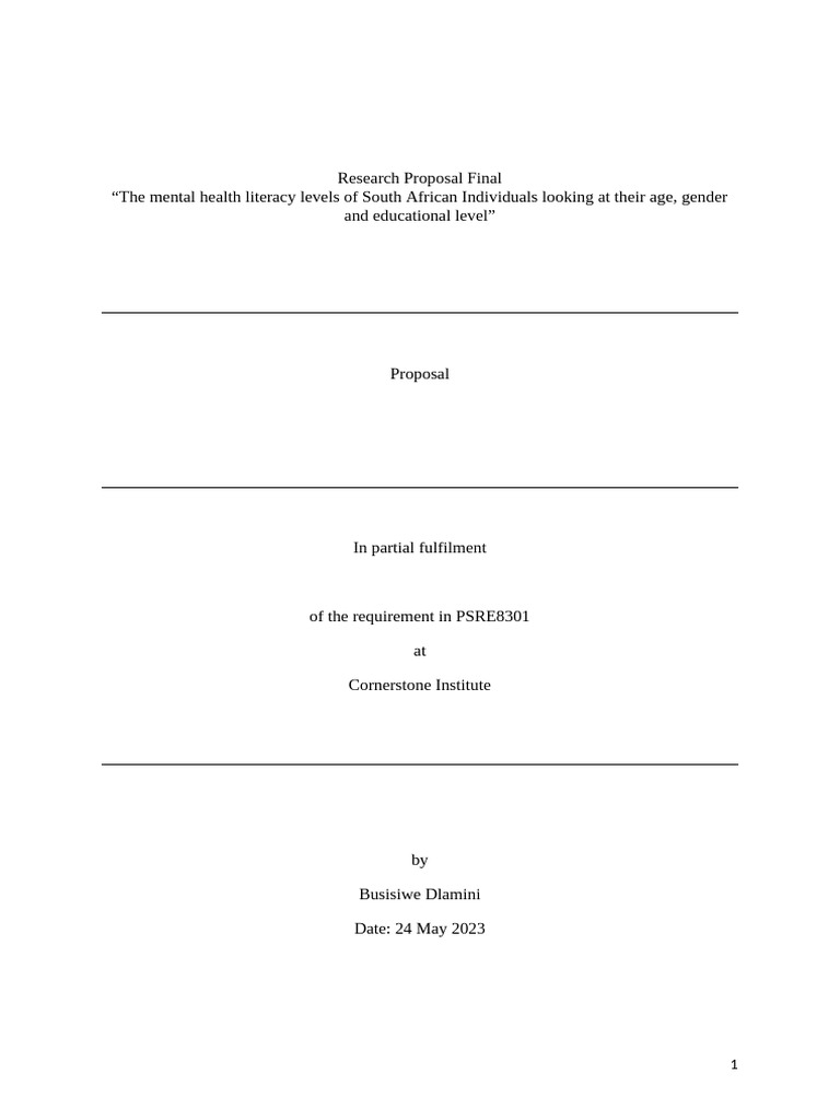 Proposal Final Final Busisiwe Dlamini | PDF | Mental Health | F Test