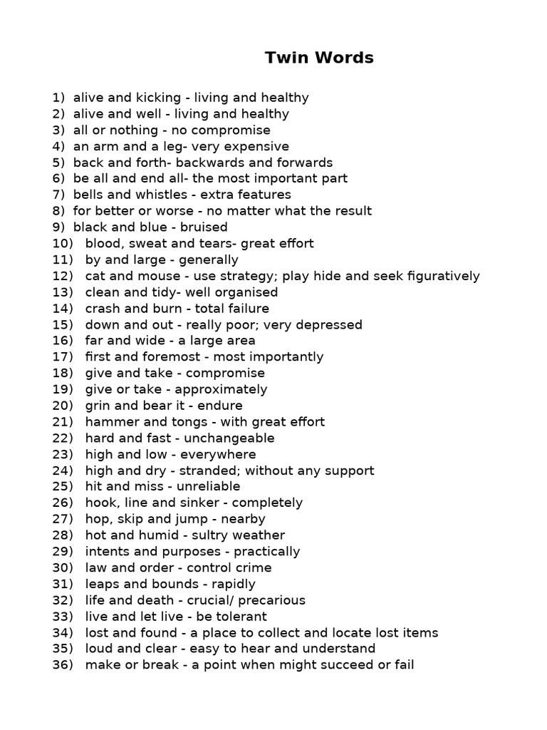 Twin Words With Meanings New | PDF