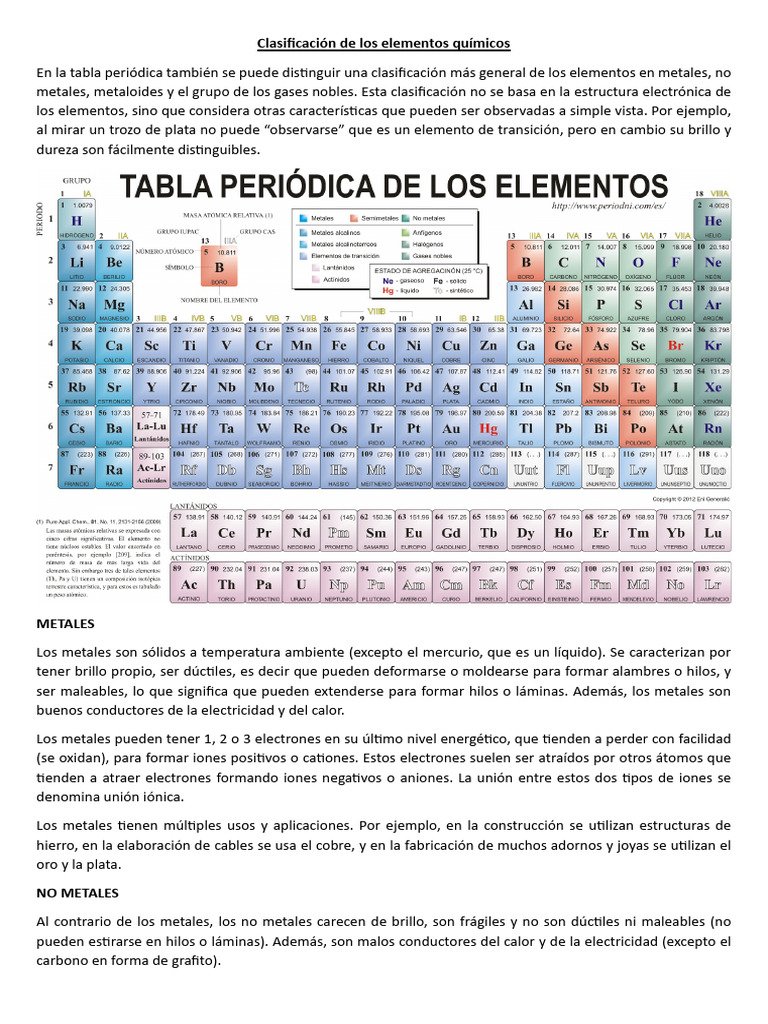 Clasificación de Elementos Químicos | PDF | Rieles | Elementos químicos