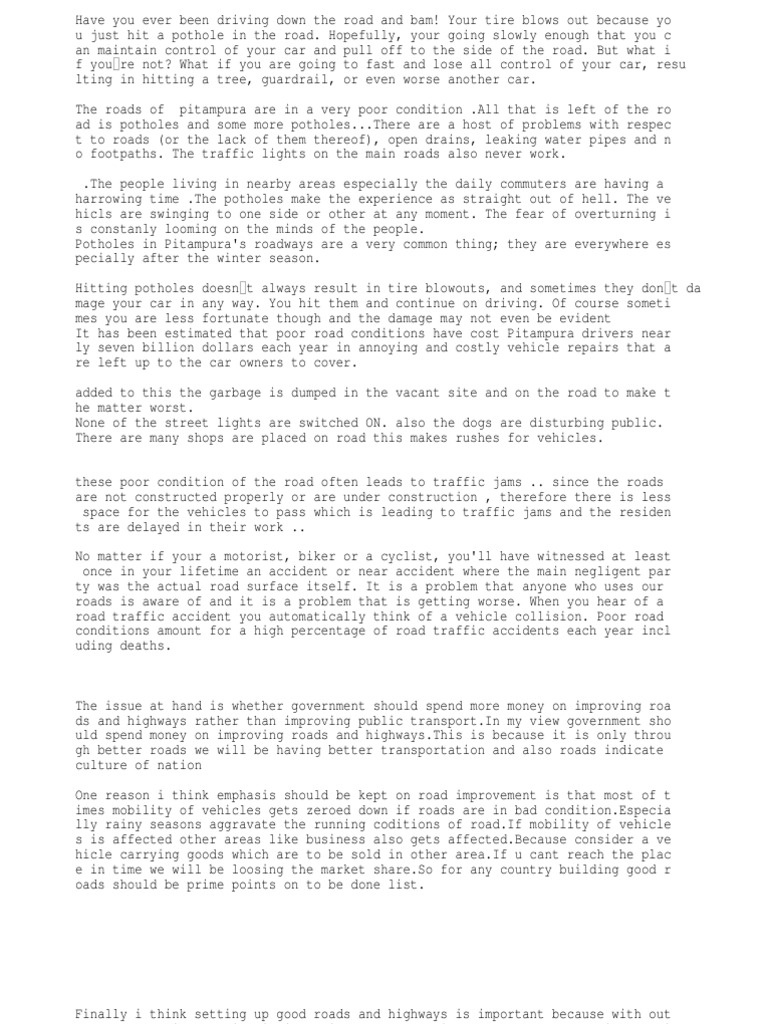 Poor Road Condition | PDF | Traffic Collision | Traffic Congestion