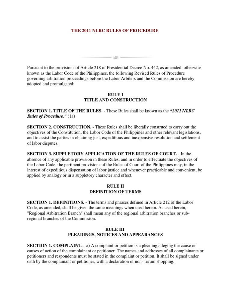 The 2011 NLRC Rules of Procedure | PDF | Arbitration | Pleading