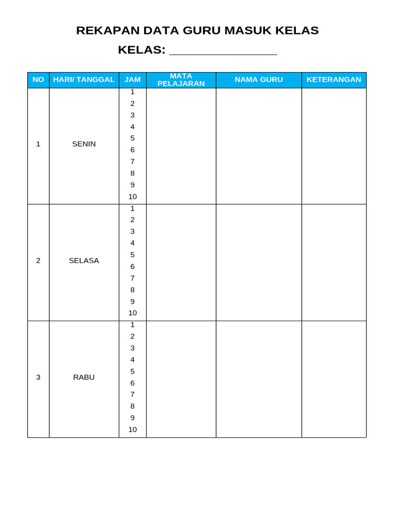 Rekapan Data Guru Masuk Kelas | PDF