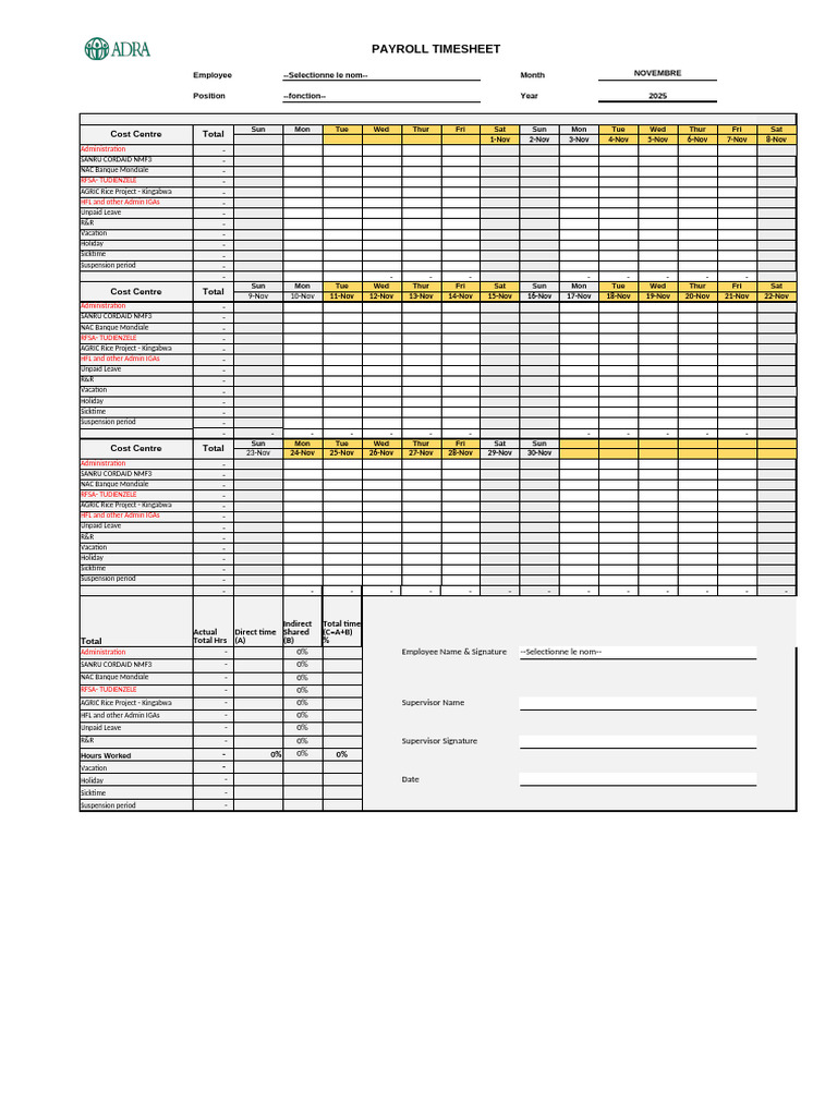 Timesheet - Novembre 25 | PDF | Employee Relations | Business