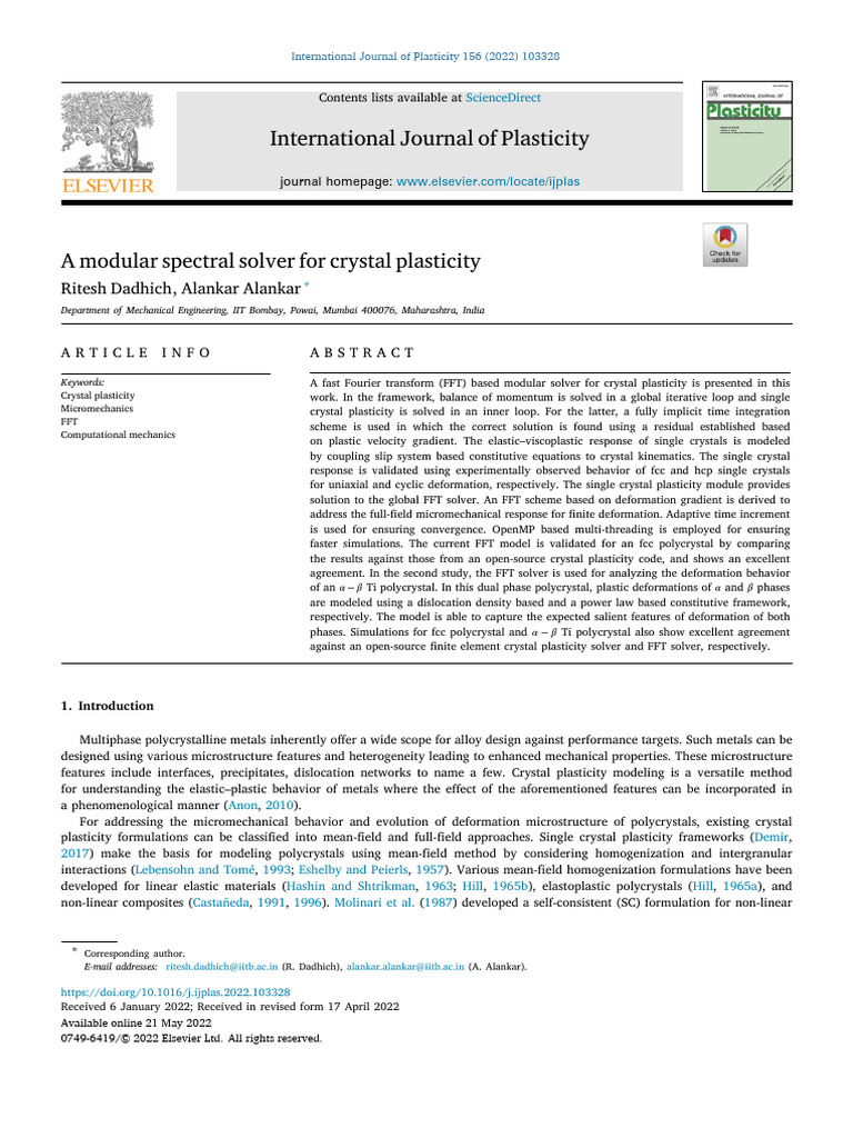 A Modular Spectral Solver For Crystal Plasticity | PDF | Dislocation ...