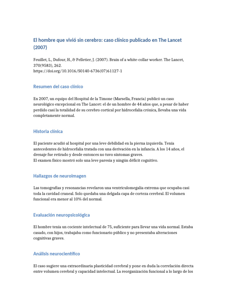 Hombre vive sin cerebro: caso excepcional | PDF | Corteza cerebral ...