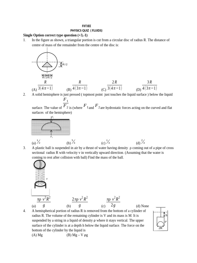 Fluids Quiz | PDF | Force | Velocity