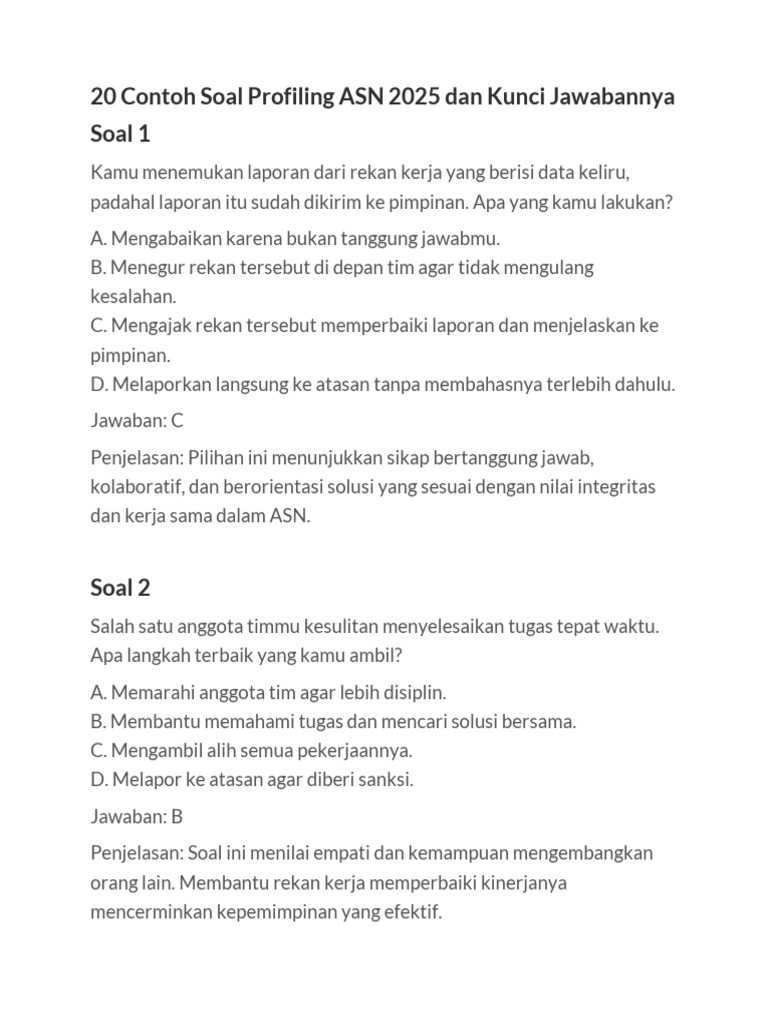 Contoh Soal Profiling ASN 2025 | PDF