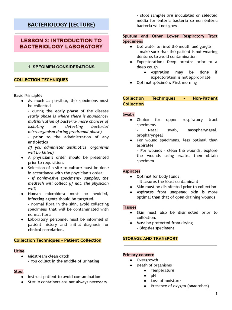 Bacteriology Lab Specimen Collection Guide | PDF | Sterilization ...