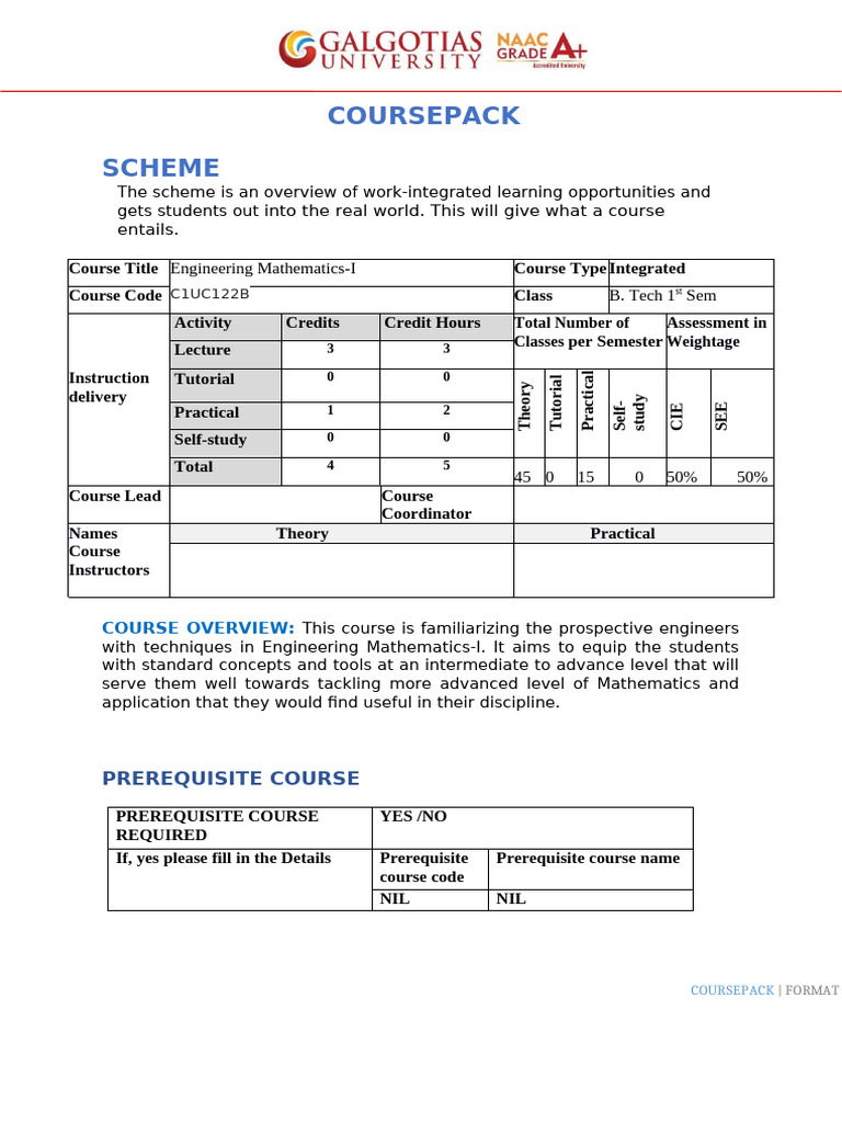Engineering Mathematics-1 Course Pack | PDF | Integral | Matrix ...