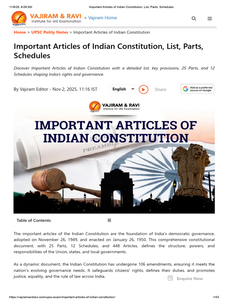 Key Articles of Indian Constitution | PDF | Supreme Court Of The United ...