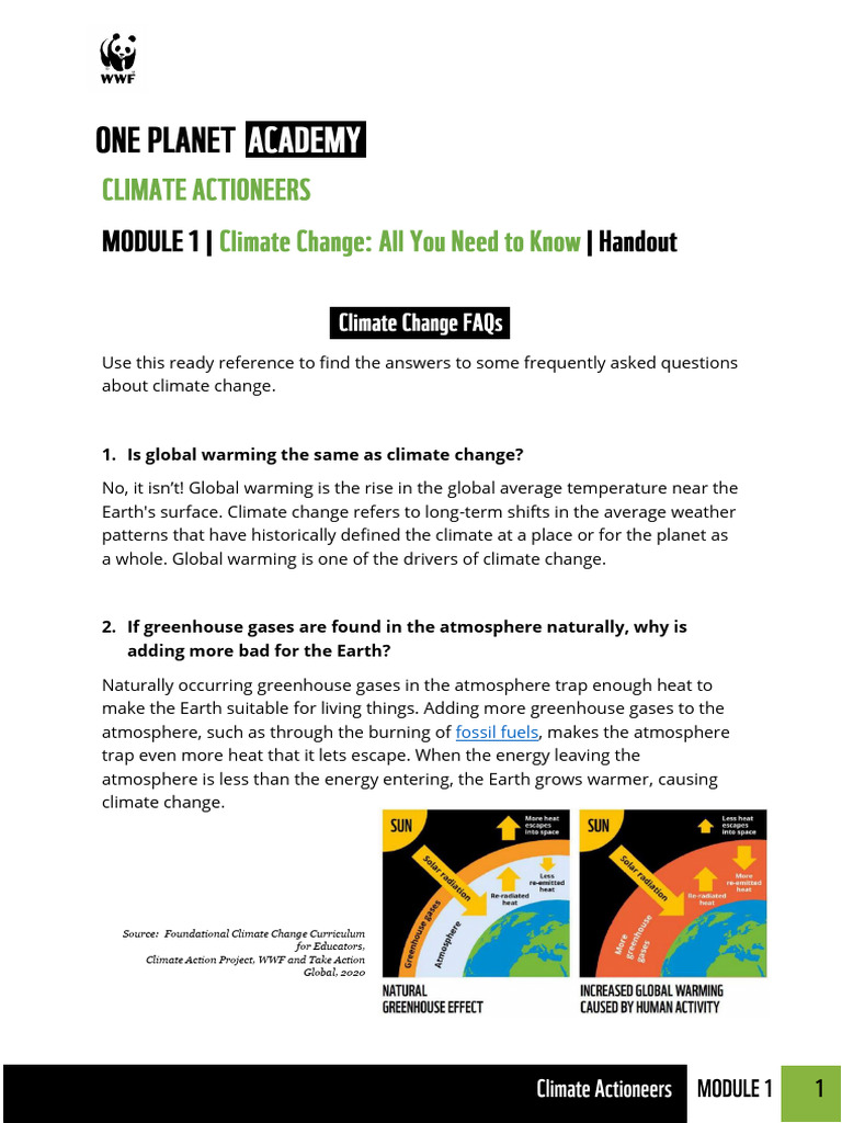 Climate Actioneers - Module 1 - Climate Change FAQs - Handout | PDF ...