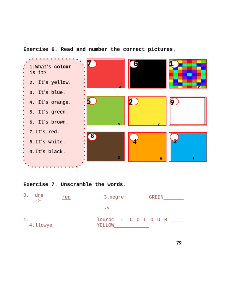 Color Vocabulary Exercises for Kids | PDF