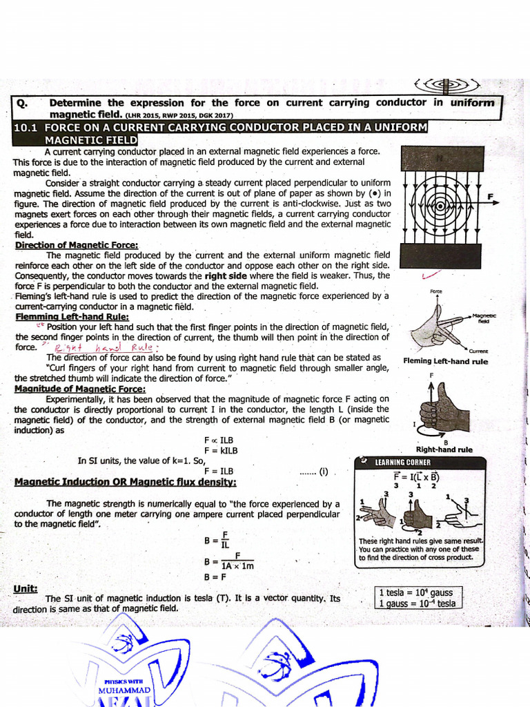 Force On A Current Carrying Conductor | PDF