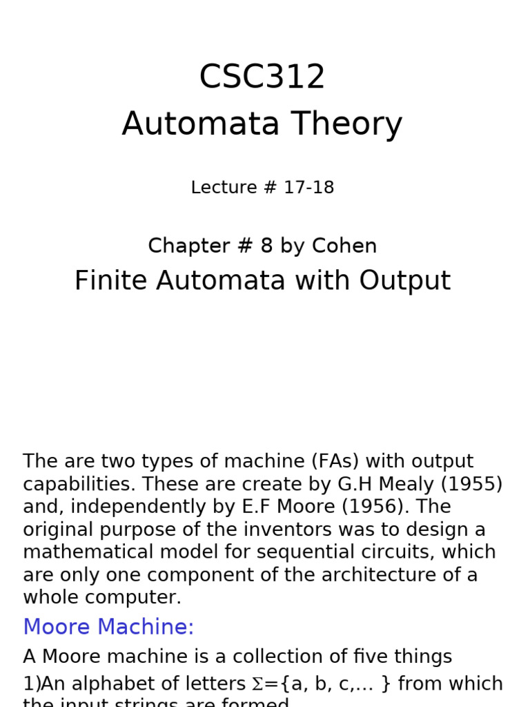 Lec-17-18 Finite Automata With Output | PDF | Automata Theory | Formal ...