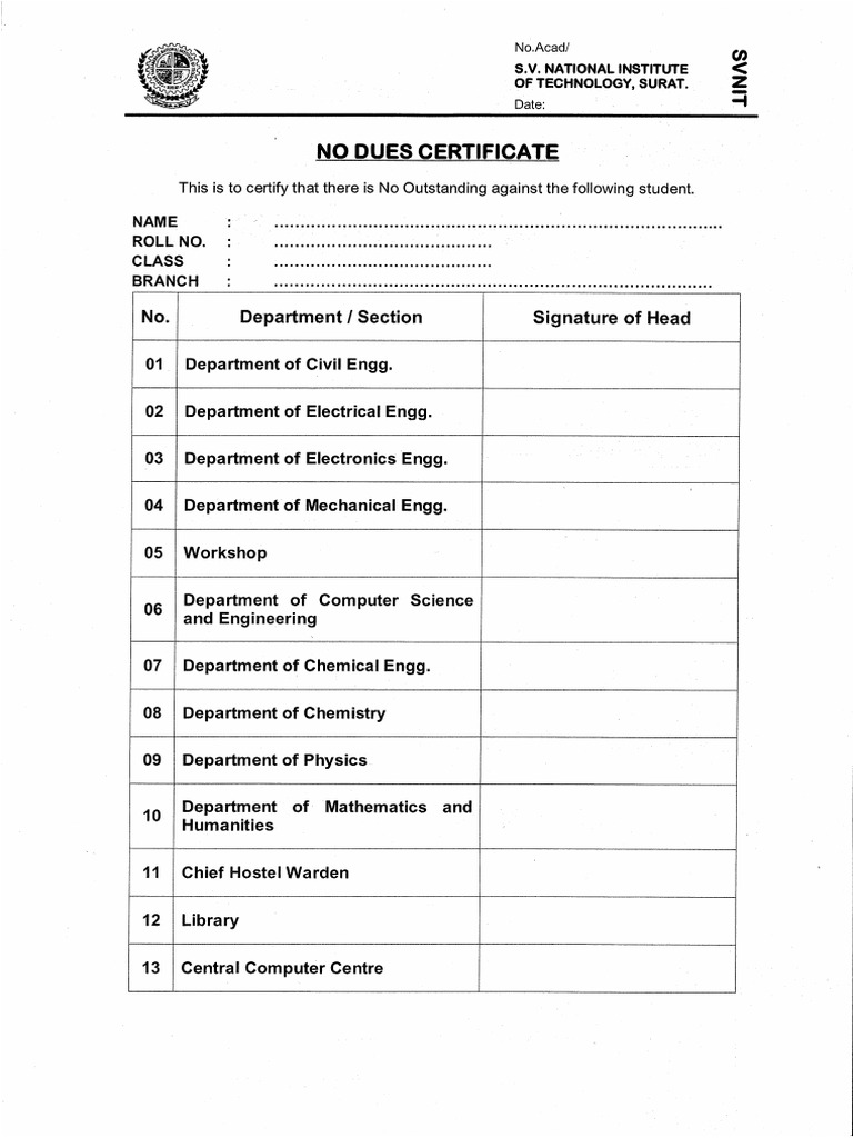 No Due Form | PDF