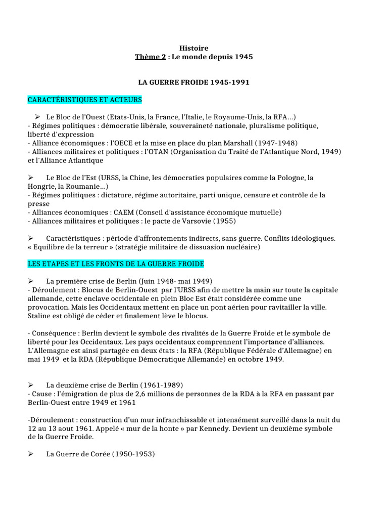 Guerre froide et enjeux mondiaux depuis 1945 | PDF | Guerre froide ...