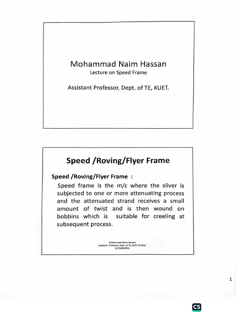 Speed Roving Frame | PDF
