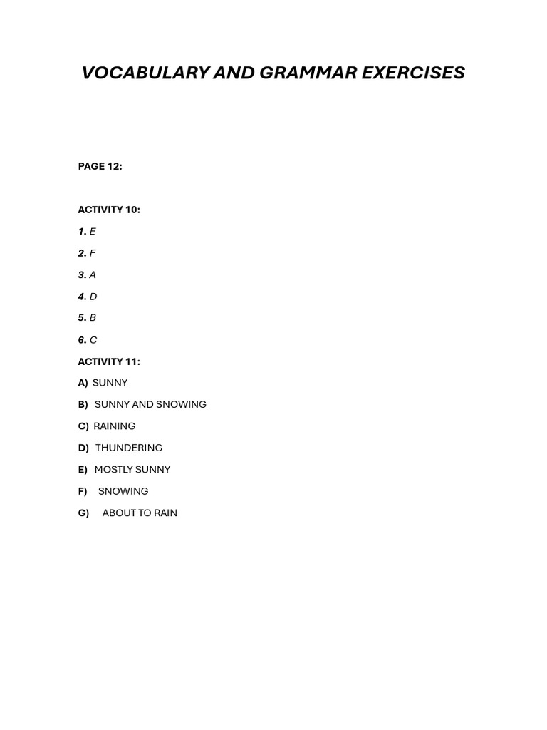 Vocabulary and Grammar Exercises | PDF