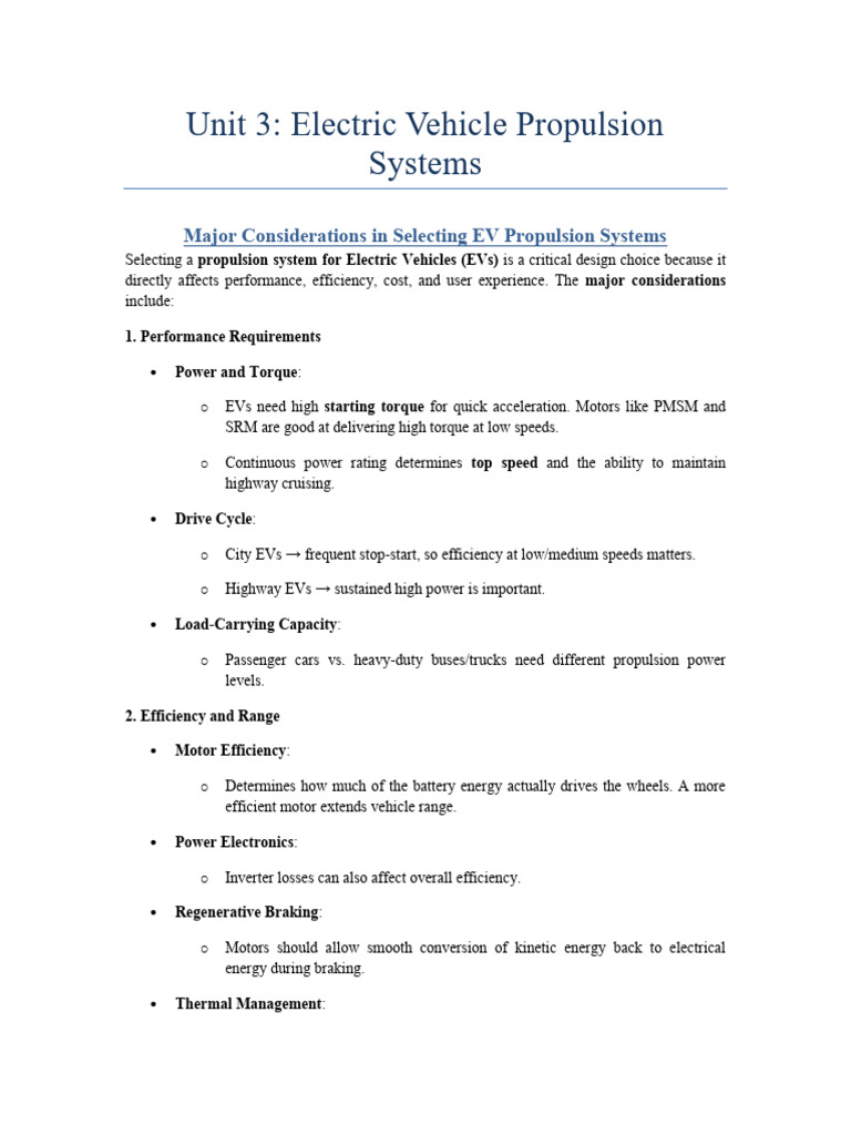 Unit 3 EV Propulsion Systems | PDF | Electric Motor | Electric Vehicle