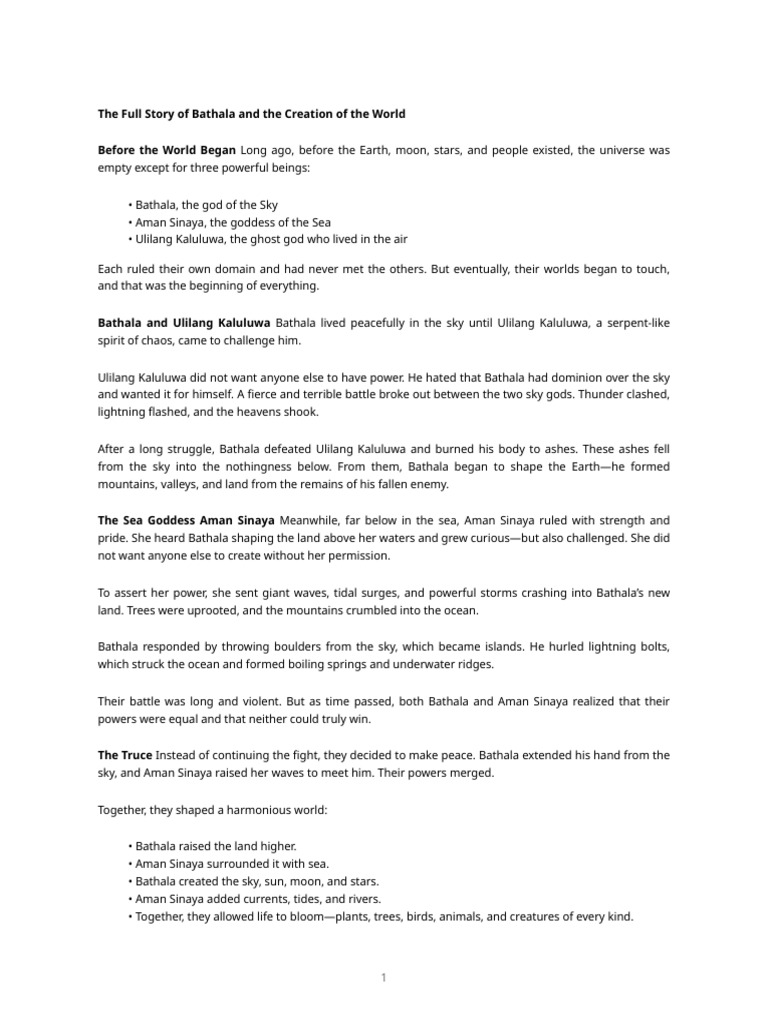 Bathala Creation Story | PDF | Sky | Religious Belief And Doctrine