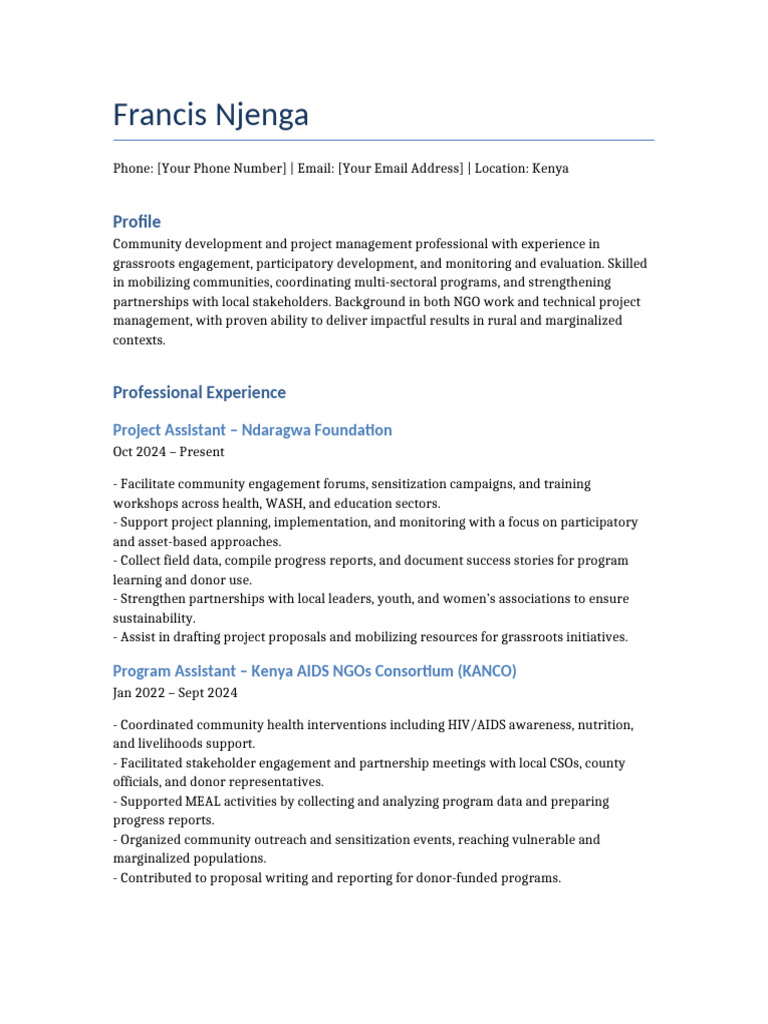 Francis Njenga Updated CV | PDF | Non Governmental Organization