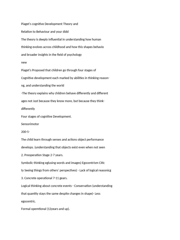 Piaget's Cognit-WPS Office | PDF | Cognitive Development | Behavioural ...