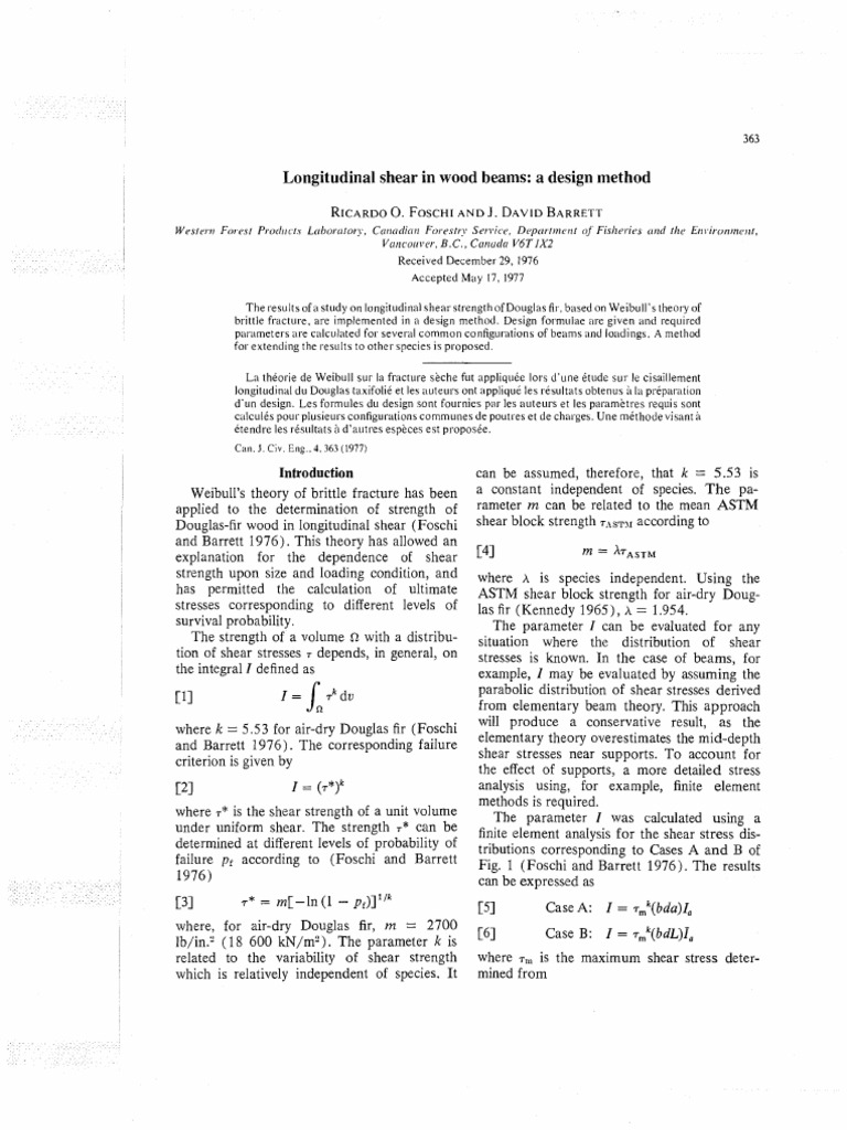 1977 - Longitudinal Shear in Wood Beams - A Design Method - Foschi ...