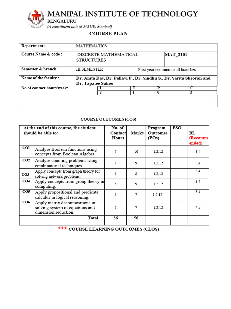 MAT - 2101 Course Handout - Discrete Mathematical Structures | PDF | Boolean Algebra | Teaching ...