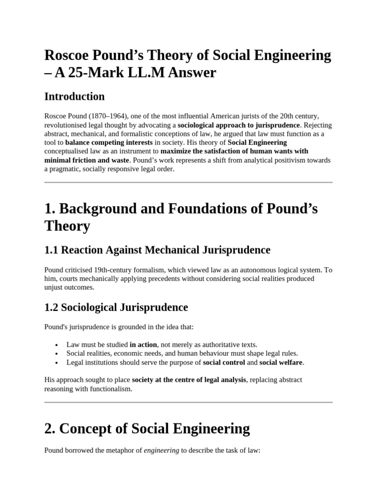 Roscoe Pound's Social Engineering Theory | PDF | Jurisprudence | Sociology