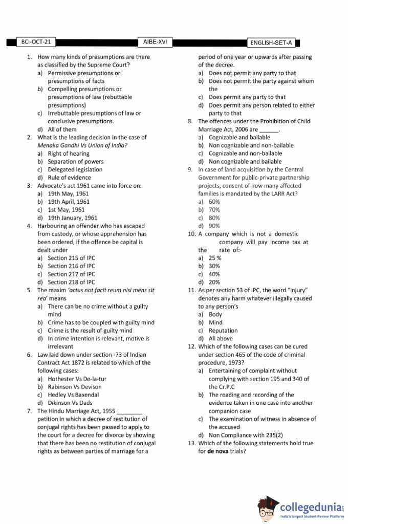 AIBE_16_Question_Paper_Set_A_27762647d3f7c89c811e595ae3f8359a | PDF