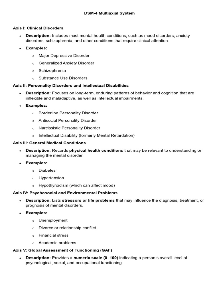DSM-4 Multiaxial System Overview | PDF | Mental Disorder | Personality ...