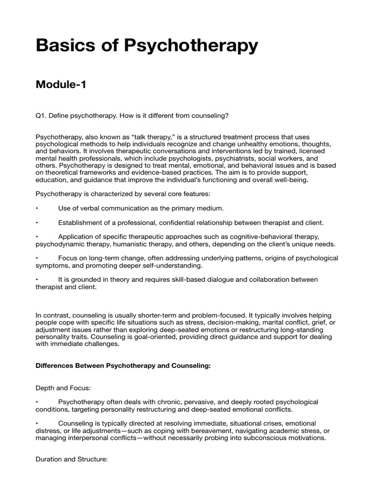 Psychotherapy vs. Counseling Explained | PDF | Psychotherapy ...