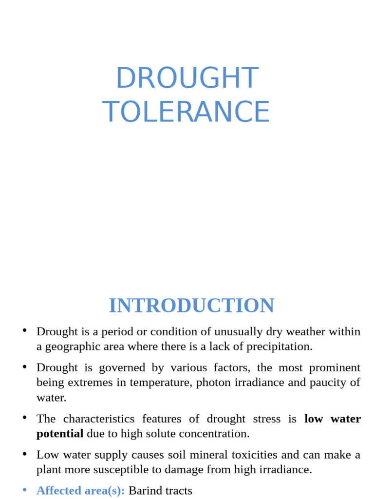 Drought Tolerance Mechanisms in Plants | PDF | Metabolism | Proteins