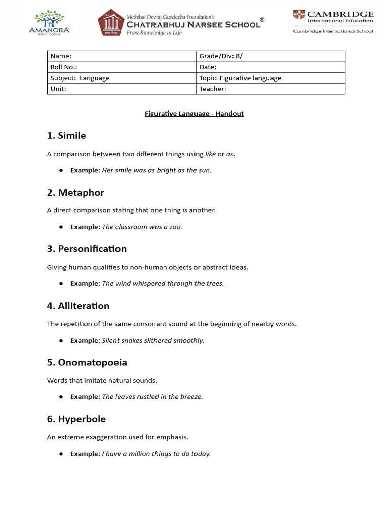 Figurative Language Handout | PDF | Linguistics