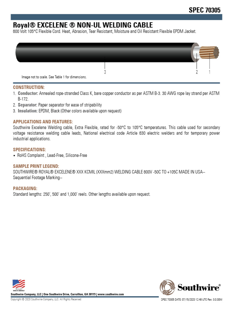 Southwire Royal Excelene Welding Cable | PDF | Electrical Conductor ...