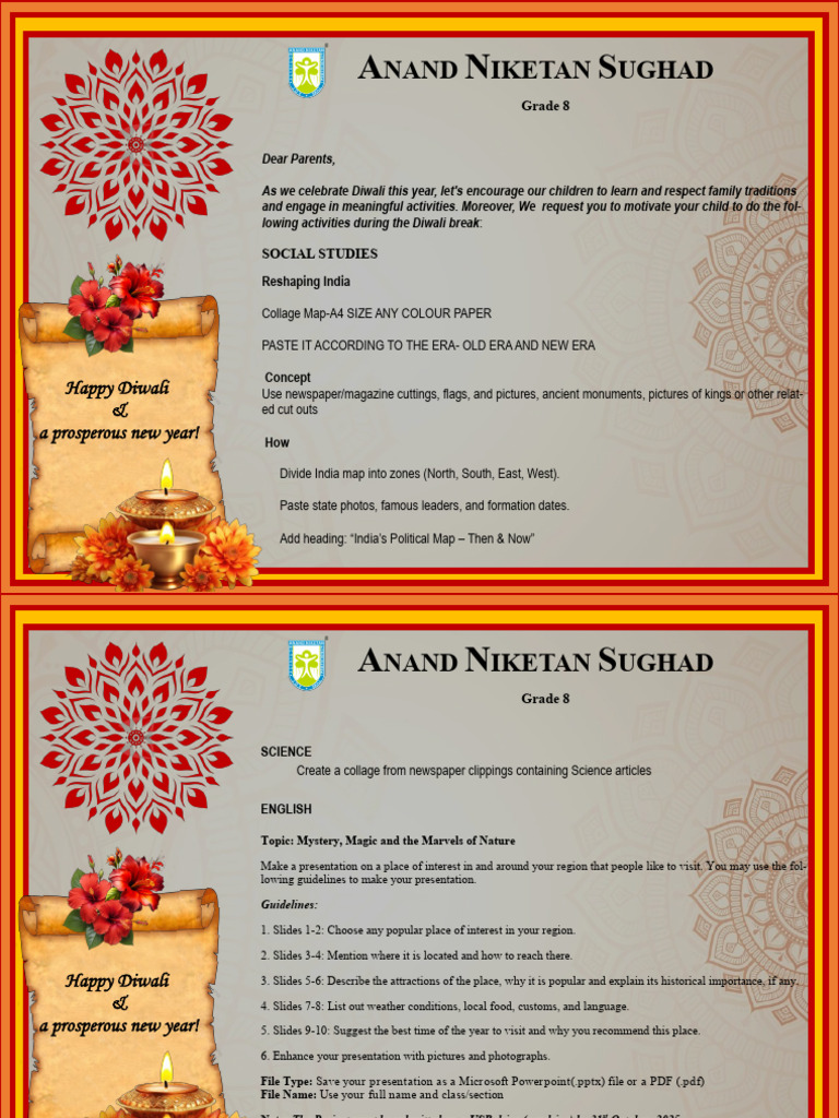 Grade 8 Diwali Assignment | PDF
