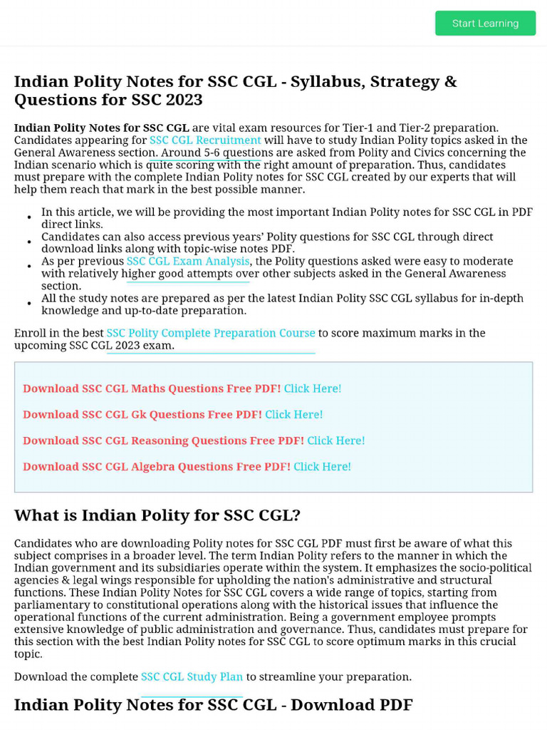 Indian Polity Notes For SSC CGL - Syllabus, Strategy & Questions For ...