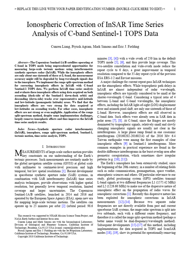 Ionospheric Correction in InSAR Analysis | PDF | Ionosphere | Phase (Waves)