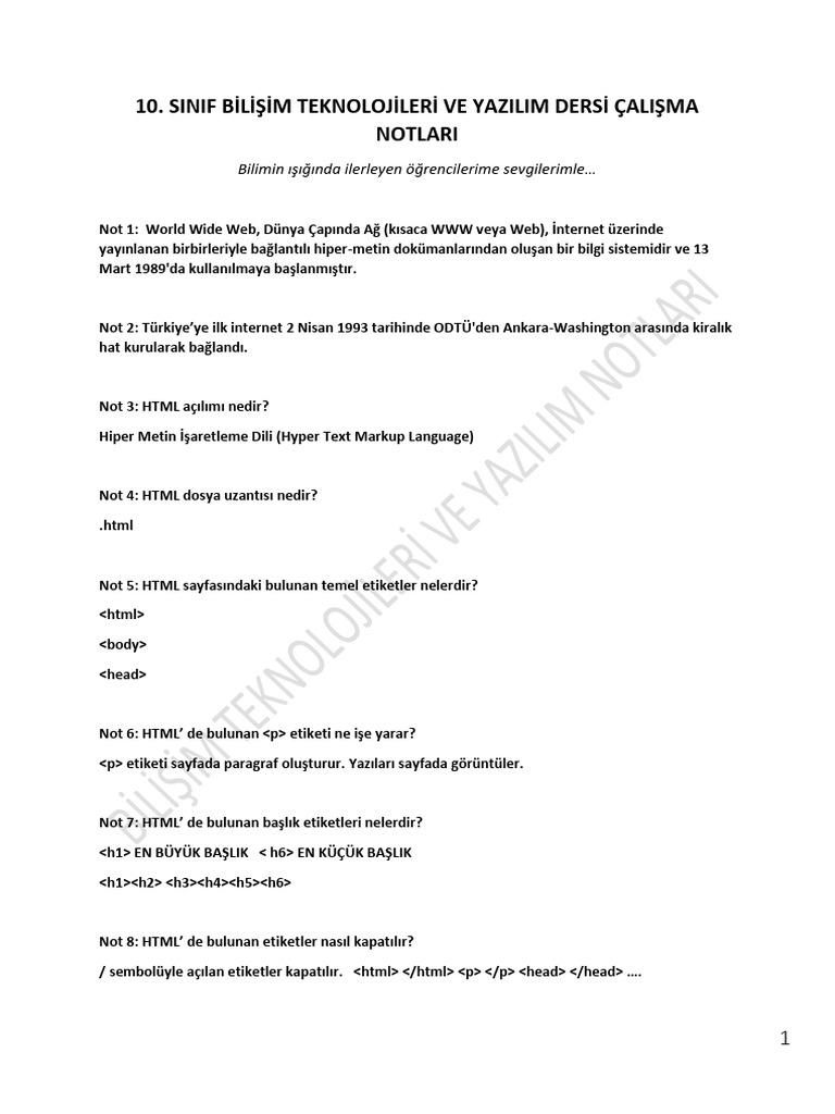 10.sinif Calisma Notlari | PDF