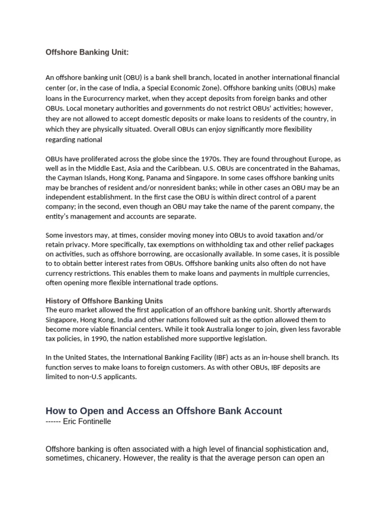 Offshore Banking Units Explained | PDF | Banks | Wire Transfer