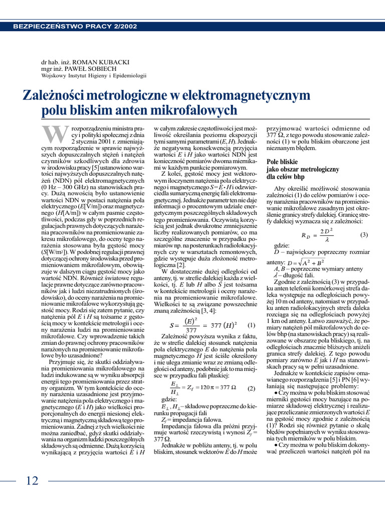 Zależności Metrologiczne W Elektromagnetycznym Polu Bliskim Anten ...