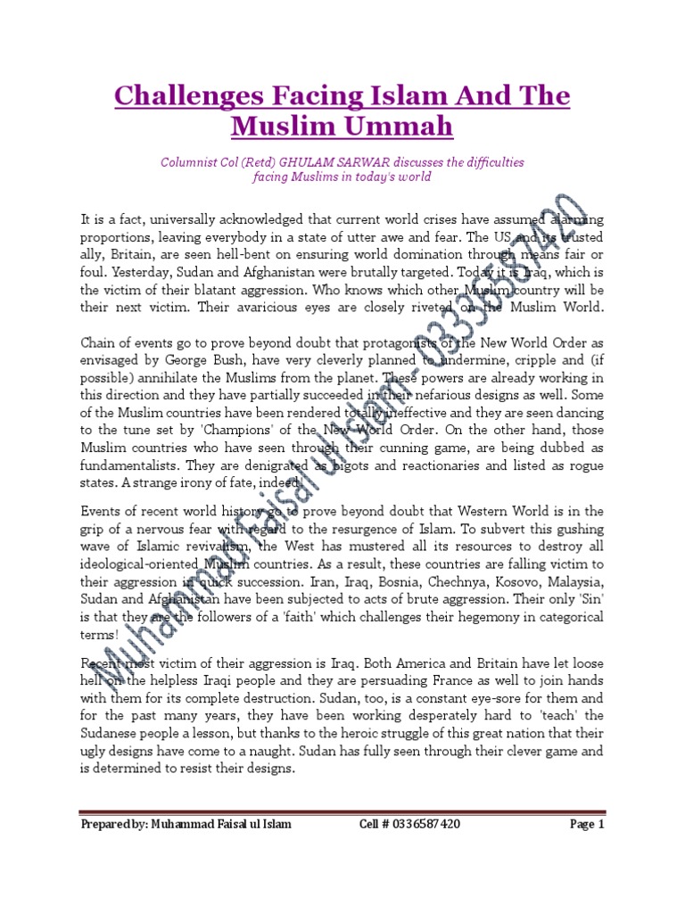 Challenges Facing Islam and The Muslim Ummah | PDF | Muslim World ...