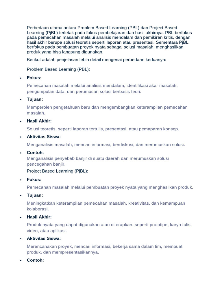 PBL vs PjBL: Perbedaan Metode Pembelajaran | PDF