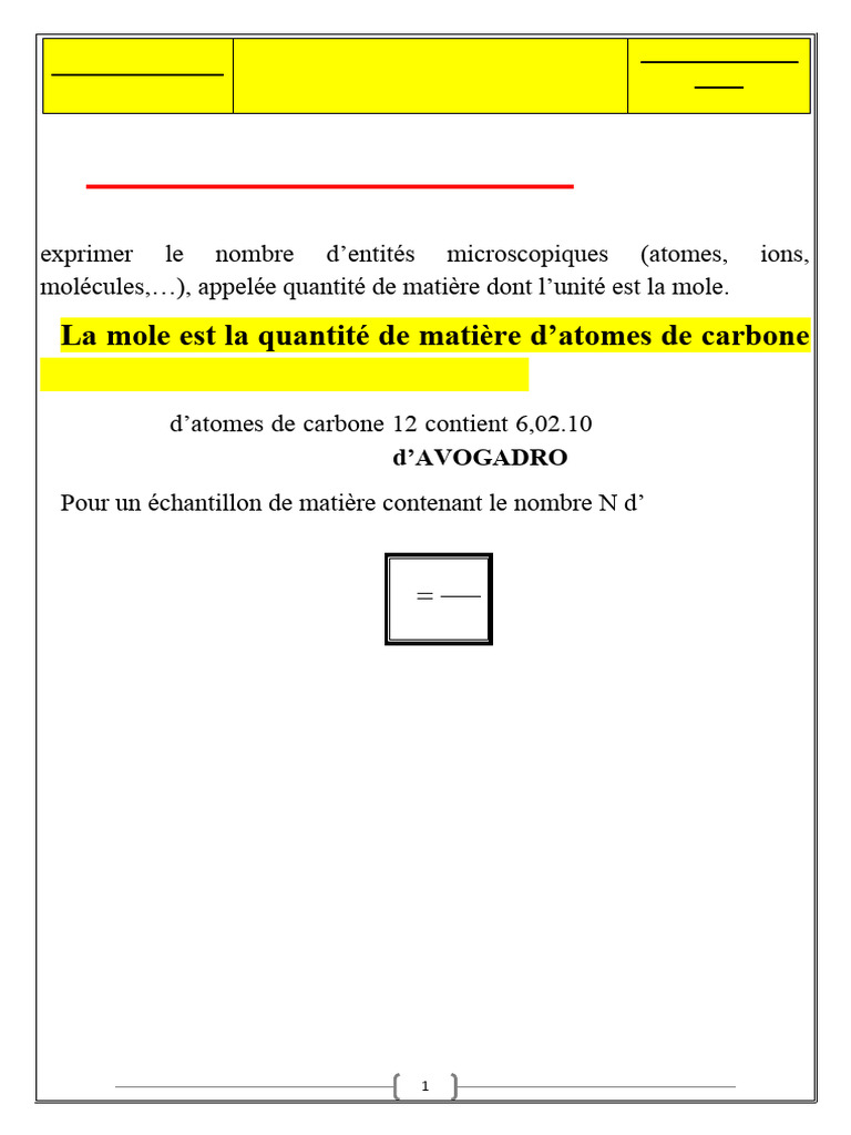Quantité de matière en chimie : principes clés | PDF | Mole (unité ...