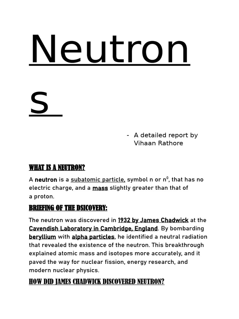 Neutrons | PDF | Neutron | Atoms