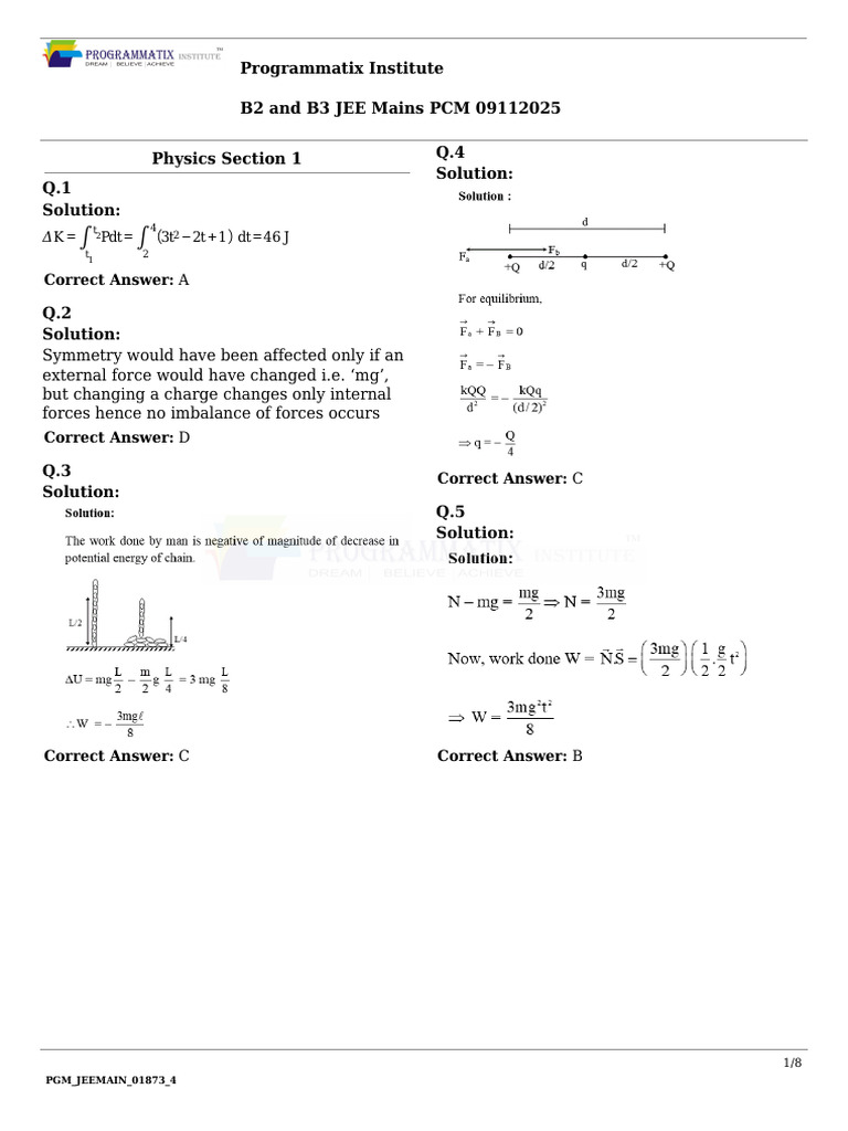 B2 and B3 - JEE Mains - Physics and Chemistry - Solutions - 9112025 ...